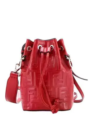 Fendi Mon Tresor Zucca Embossed Leather Mini Bucket Bag - Red