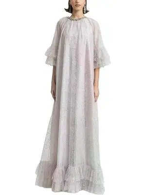 GEMY MAALOUF Ruffled Sleeves Hemline Maxi Kaftan - Neutrals