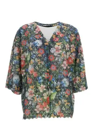 IRIE' Floral-print V-neck Blouse - Black