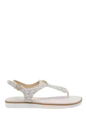 Michael Kors VAL Logo-Plaque Round-Toe Sandals Neutrals