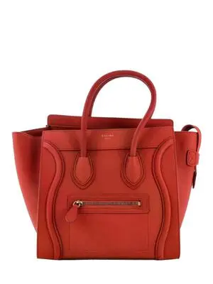 Celine Luggage Bag Grainy Leather Micro Tote Bag - Red