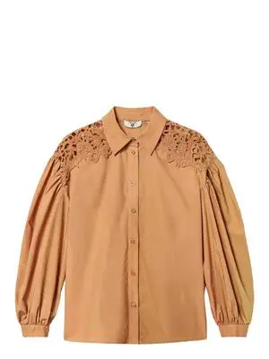 TWINSET Balloon Sleeve Shirt With Macramé Inserts - Neutrals