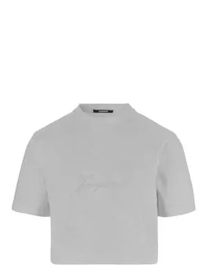 Jacquemus Jacquemus Cropped T-Shirt With Embroidered Logo Grey