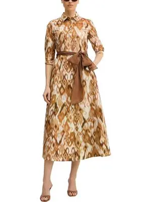 Luisa Spagnoli Tie-waist Pattern Dress - Brown