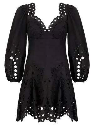 Charo Ruiz Ibiza Esmare Scalloped Embroidered Mini Dress - Black