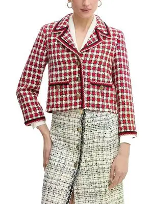 Luisa Spagnoli Villarosa Checked Button Jacket - Red