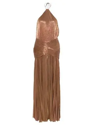 Retrofete Amberley Halterneck Pleated Maxi Dress - Brown
