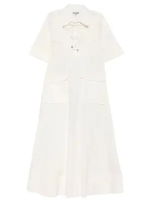 GANNI Lace-up A-line Dress - White