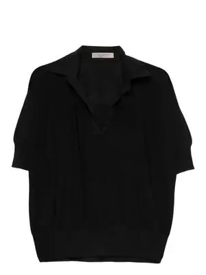 D.exterior Collared V-neck Top - Black