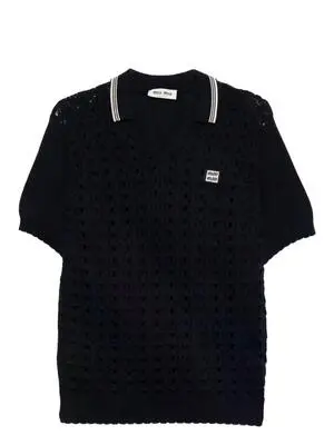 Miu Miu Striped Knitted Polo Shirt - Blue