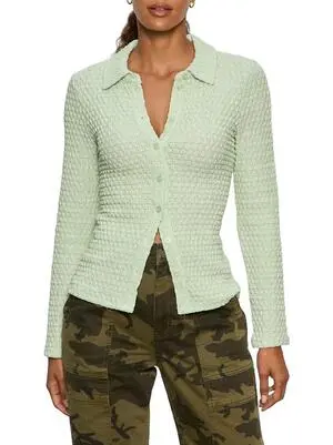 Sanctuary Dreamer Textured Knit Shirt - Detox Green