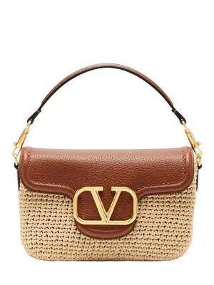 Valentino Garavani Shoulder Bag In Leather And Raffia - Beige
