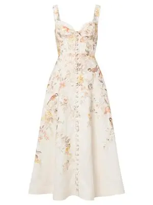 Zimmermann Luna Printed Linen Midi Dress - Multicoloured