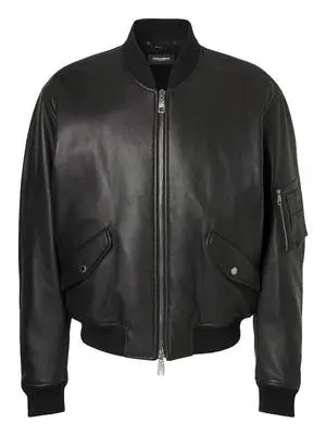 Dolce & Gabbana Leather Bomber Jacket Black