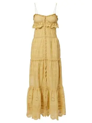MARANT ETOILE Paule Lace-Trimmed Cotton Maxi Dress Yellow