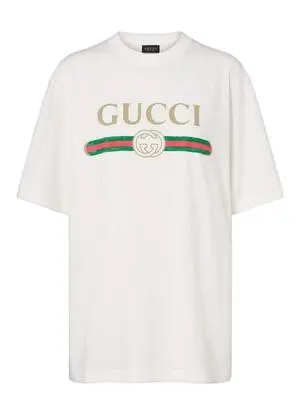 Gucci Logo Cotton Jersey And Silk T-shirt - White