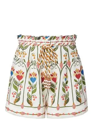 Farm Rio Embroidered Linen And Cotton Shorts - White