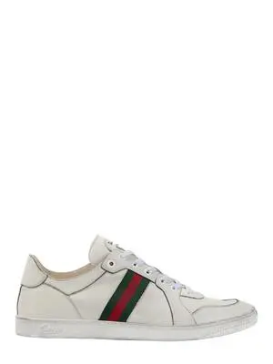 Gucci Stretch Web Stripe Leather Sneakers - White