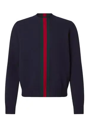 Gucci Web Stripe Wool Crewneck Sweater - Blue