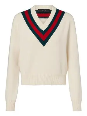 Gucci Web Stripe Wool Sweater - White