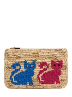Valentino Garavani Vlogo Raffia Pouch - Beige