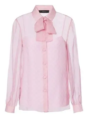 Gucci Gg Printed Tie-neck Chiffon Shirt - Pink