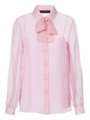 Gucci Gg Printed Tie-neck Chiffon Shirt - Pink