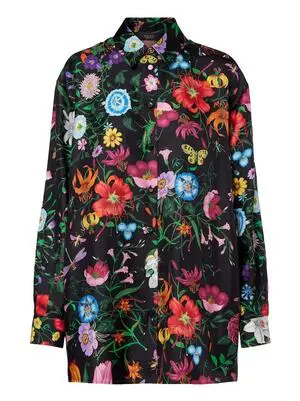 Gucci Floral Silk Twill Blouse - Black