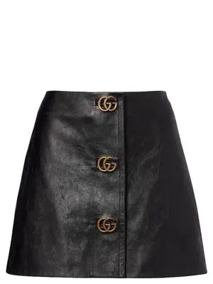 Gucci Double G Leather Miniskirt - Black