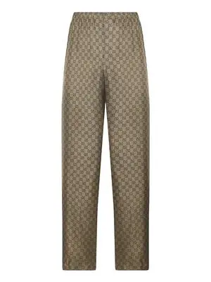 Gucci Gg Silk Twill Straight Pants - Beige