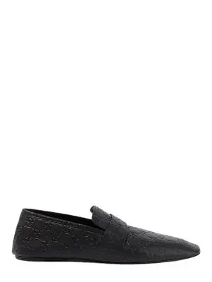 Gucci Gg Embossed Leather Loafers - Black