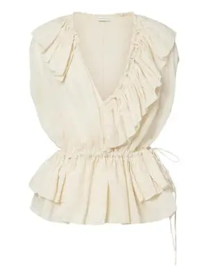 Dries Van Noten Ruffled Peplum Ramie Top - White