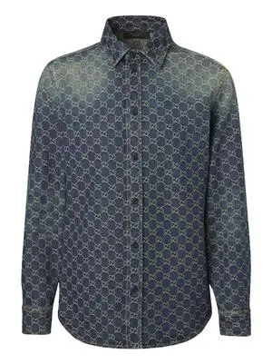 Gucci Gg Denim Jacquard Shirt - Blue