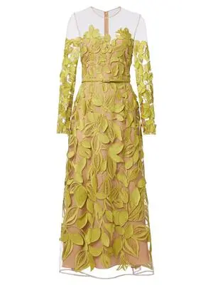 Elie Saab Embroidered Silk-blend Midi Dress - Green