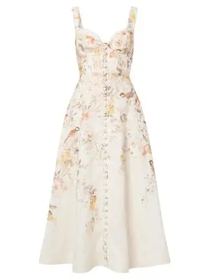 Zimmermann Luna Printed Linen Midi Dress - Multicoloured