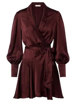Zimmermann Silk Satin Wrap Dress - Burgundy