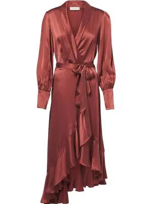 Zimmermann Silk Satin Wrap Dress - Pink
