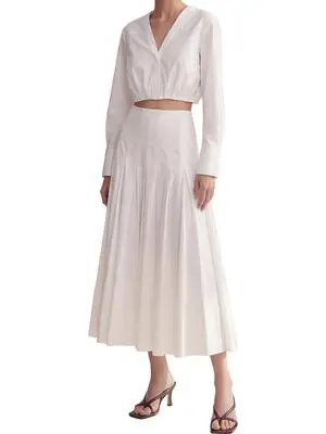 Alexis Eolia Cotton-Blend Pleated Midi Skirt White