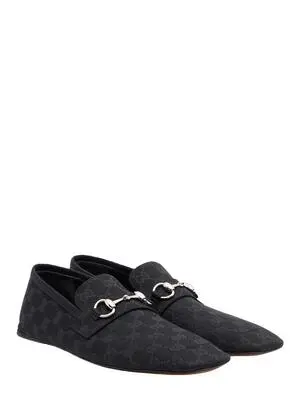 Gucci Horsebit Gg Canvas Loafers - Black