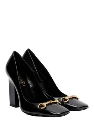 Gucci Signora Horsebit 120 Patent Leather Pumps - Black