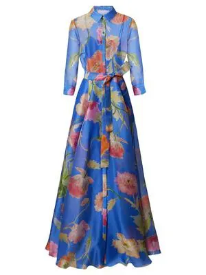 Carolina Herrera Floral Silk Organza Gown - Blue
