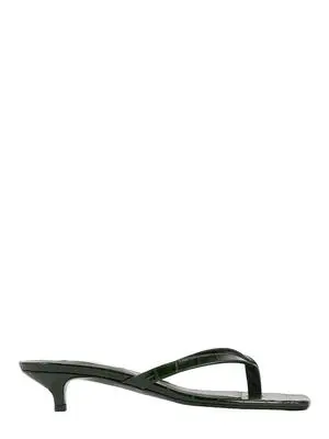TOTEME Croc-Embossed Leather Flip-Flop Sandals Green