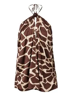 Faithfull The Brand Animal-print Halterneck Satin Top - Brown