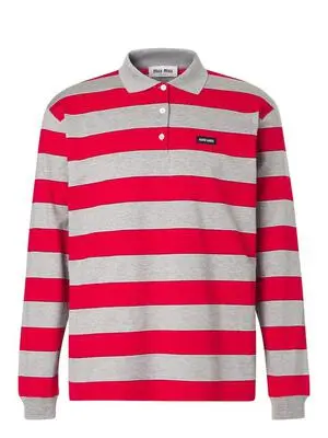 Miu Miu Striped Cotton Jersey Polo Shirt - Red