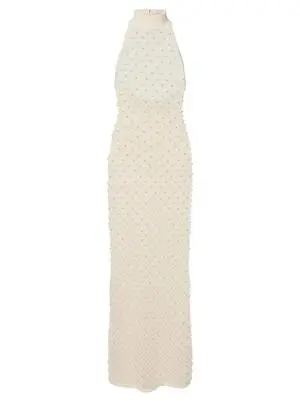 David Koma Crochet Embellished Turtleneck Gown - White
