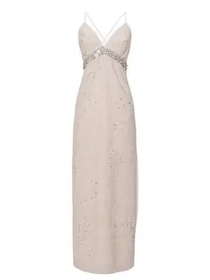 DES_PHEMMES Embellished Midi Cocktail Dress - Light Grey