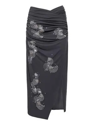 DES_PHEMMES Embellished Wrap Midi Skirt - Dark Grey