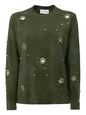 DES_PHEMMES Embellished Cotton T-shirt - Dark Green