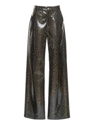 DES_PHEMMES Snake-embossed Wide-leg Trousers - Dark Green