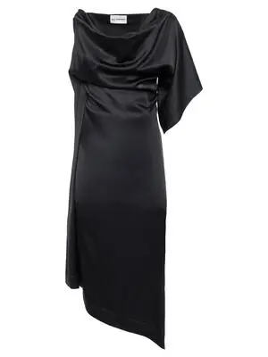 DES_PHEMMES Draped Stretch-satin Midi Dress - Black